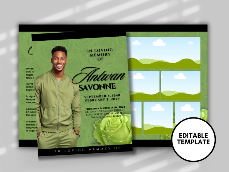 Lime Green Funeral Program Template: 8-page Memorial Booklet (DIY Canva ...