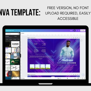 Funeral Programs 8.5X11 Editable Template 8 Page Men Neon Turquoise ...