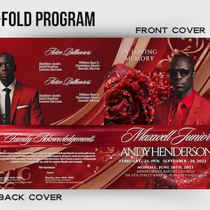 Red Rose Funeral Program Template: Glitter Celebration of Life (digital ...