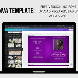 Purple Obituary Template: Women's Celebration of Life (canva Template ...
