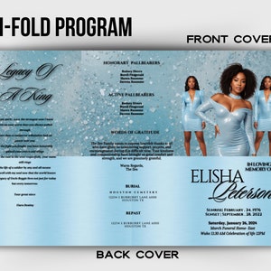 Turquoise Funeral Program Template: Trifold Memorial Booklet (17x11 ...