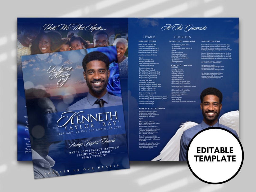 Blue Cloud Funeral Program Template: 8-page Memorial Booklet (digital ...