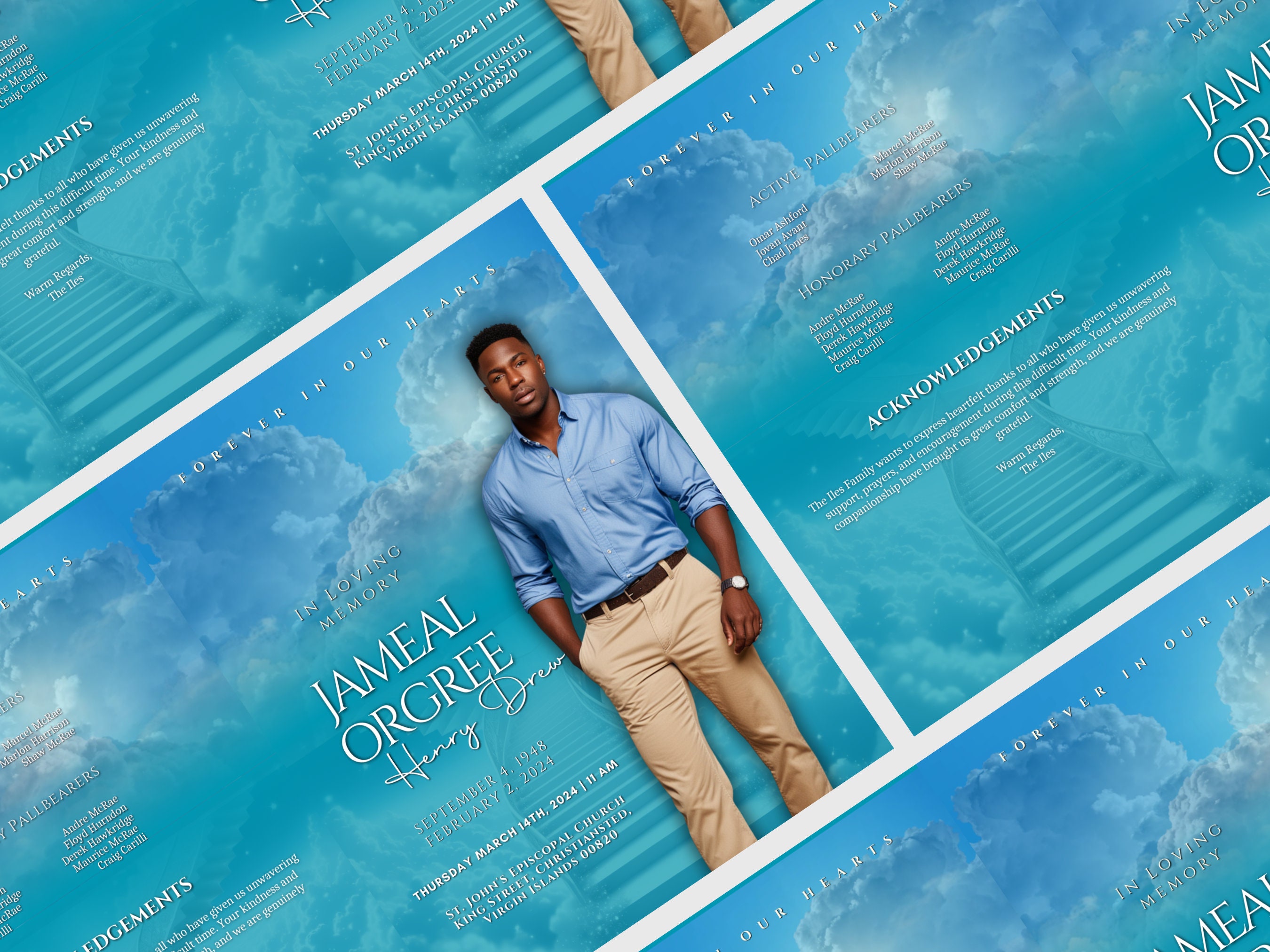 Mens Turquoise Funeral Program Template: 8-page Memorial Booklet (DIY ...