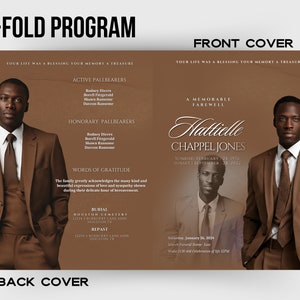 Men's Funeral Program Template: Brown Obituary, Celebration of Life ...