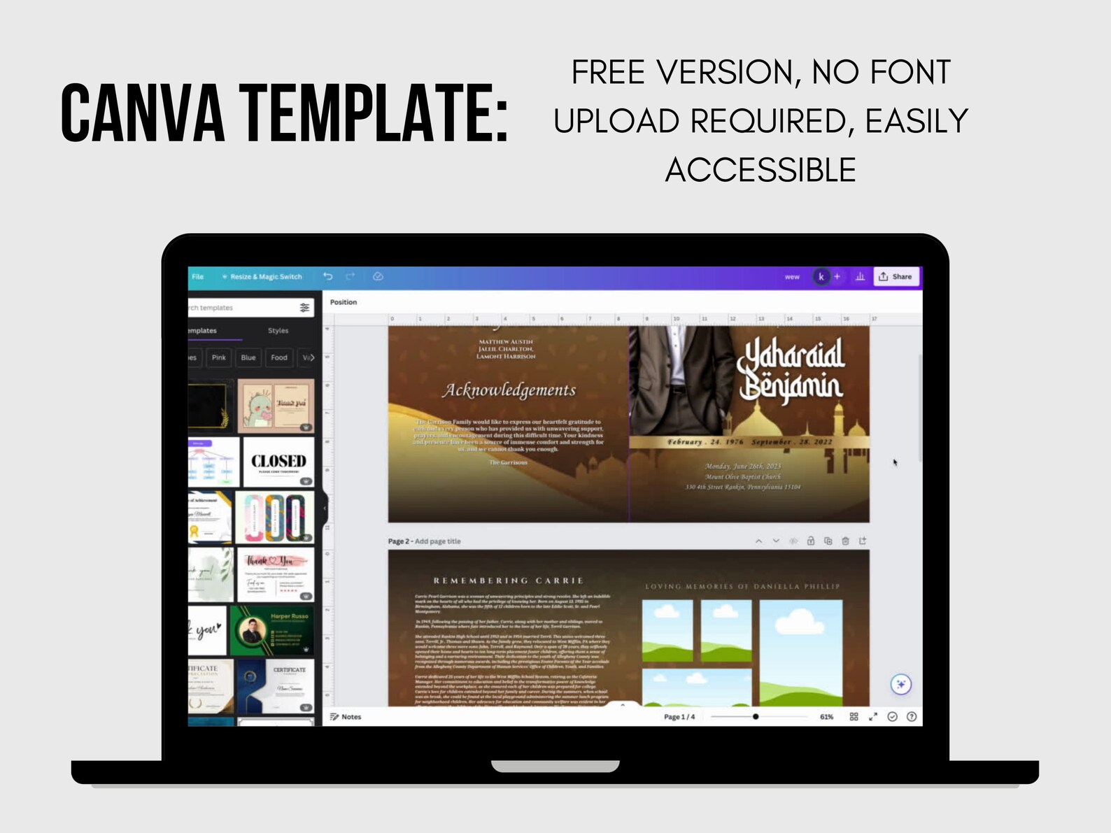 Islamic Funeral Program Template: Golden Obituary, Men's Style (canva ...
