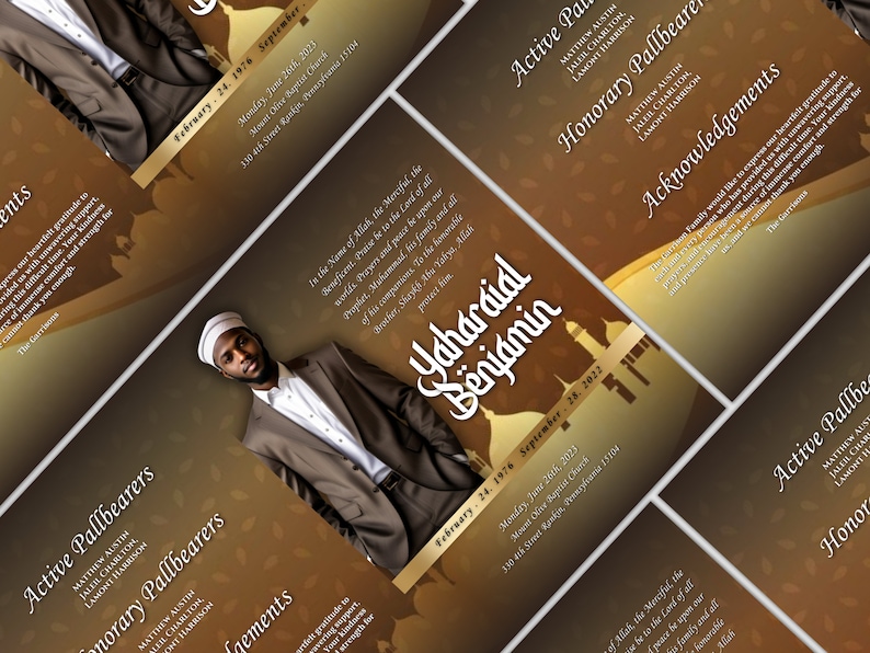 Islamic Funeral Program Template: Golden Obituary, Men's Style (canva ...