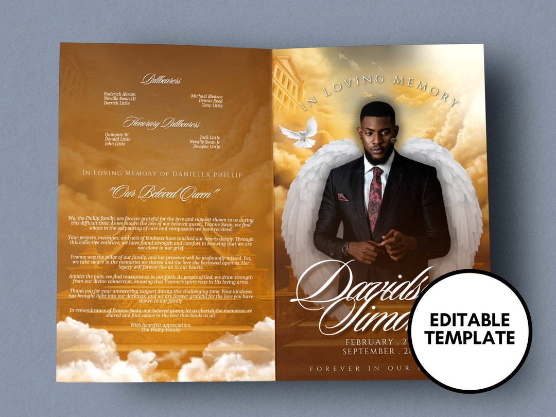 Gold Funeral Program Template: Celebration of Life Keepsake (digital ...