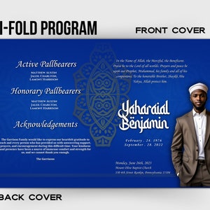 Islamic Funeral Program Template: Royal Blue Obituary, Men's Style ...