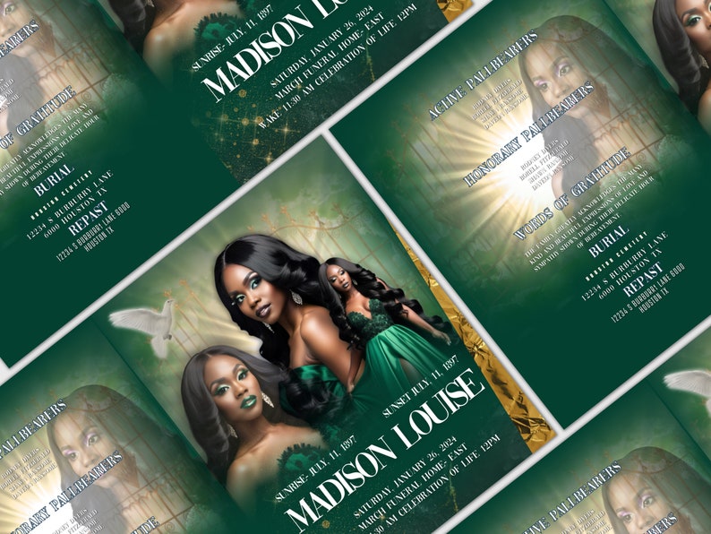 Jade Funeral Program Template: Elegant Memorial Brochure (canva, 8 Page ...