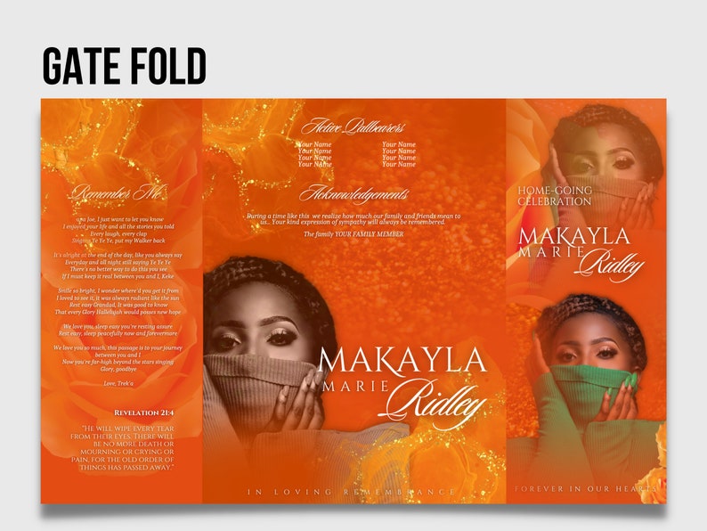 Orange Funeral Program Template: Celebration of Life Keepsake (digital ...
