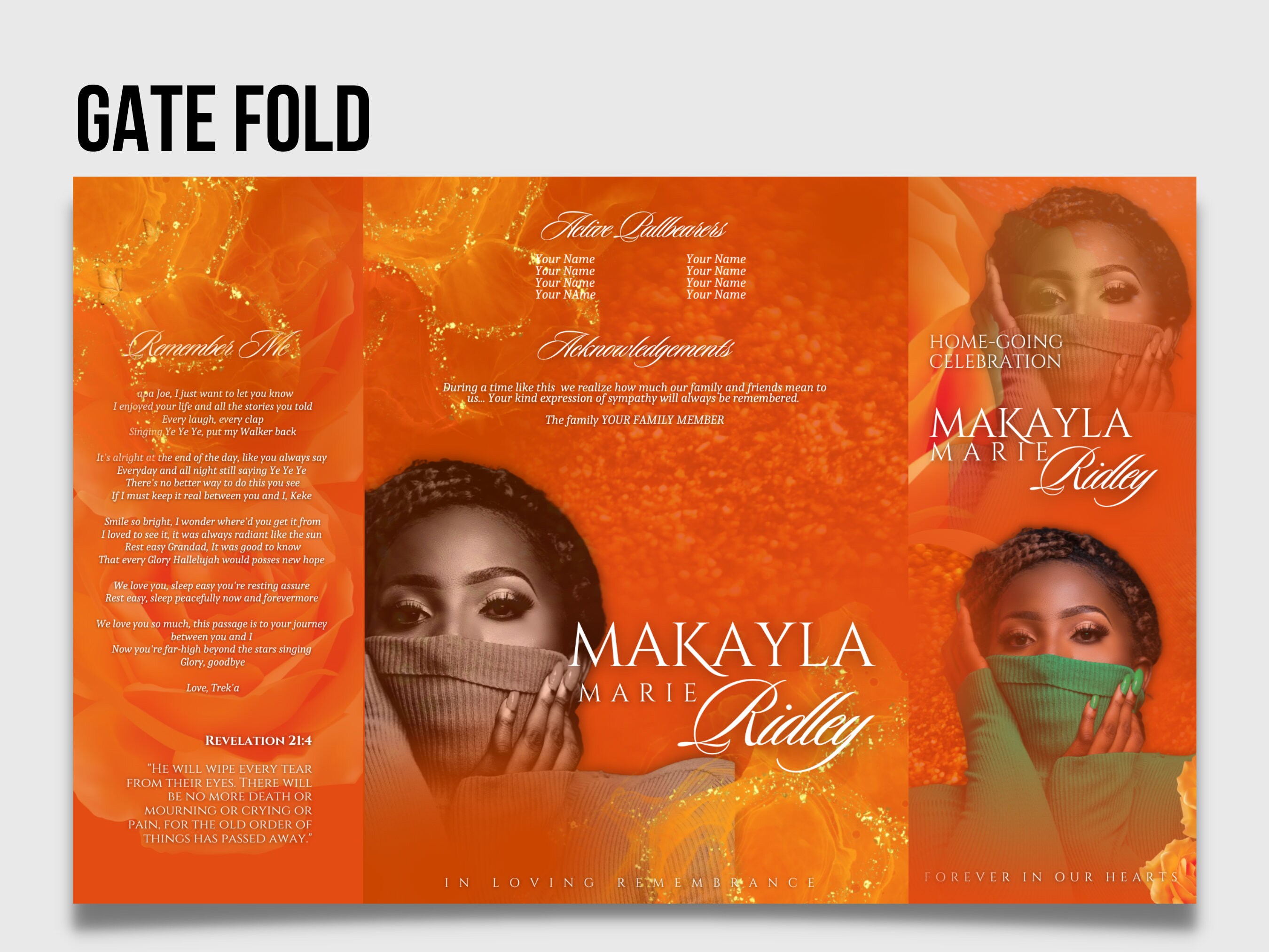 Orange Funeral Program Template: Celebration of Life Keepsake (digital ...