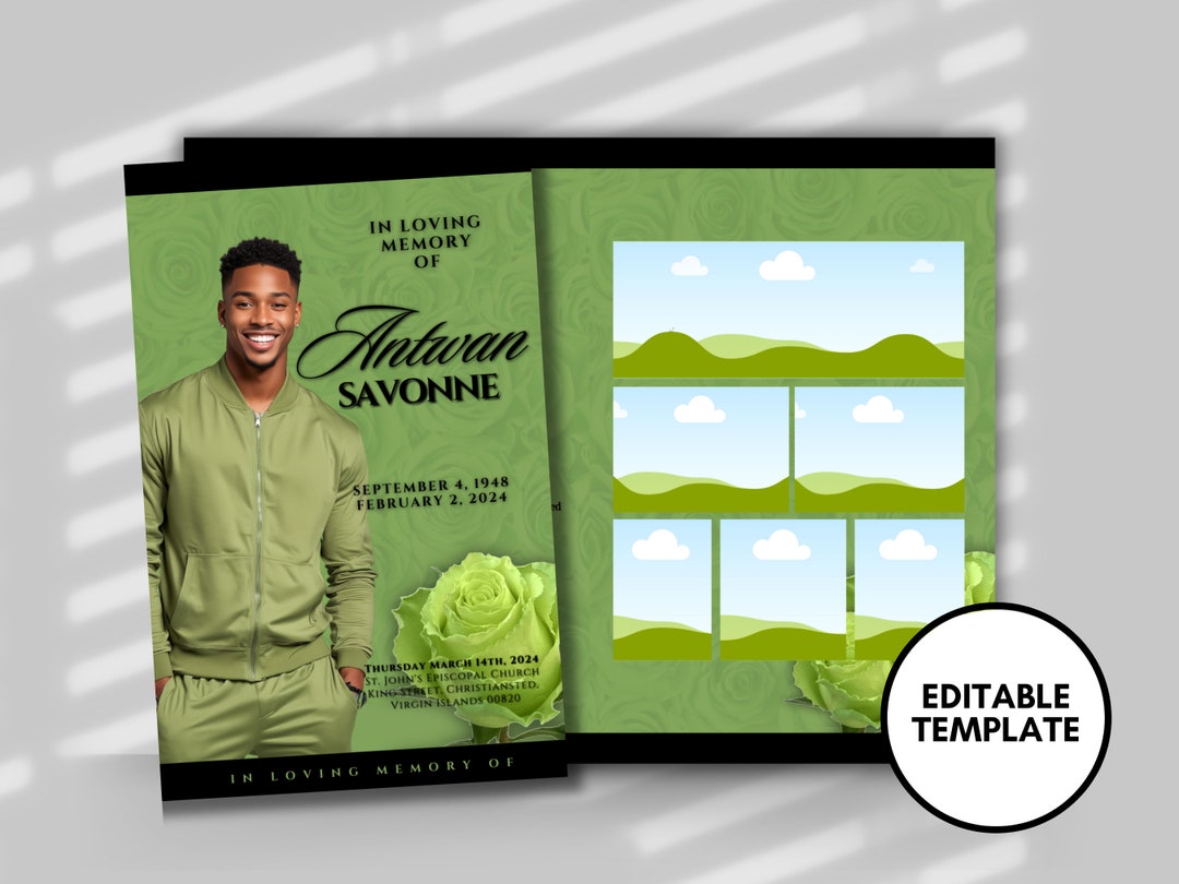 Lime Green Funeral Program Template: 8-page Memorial Booklet (DIY ...