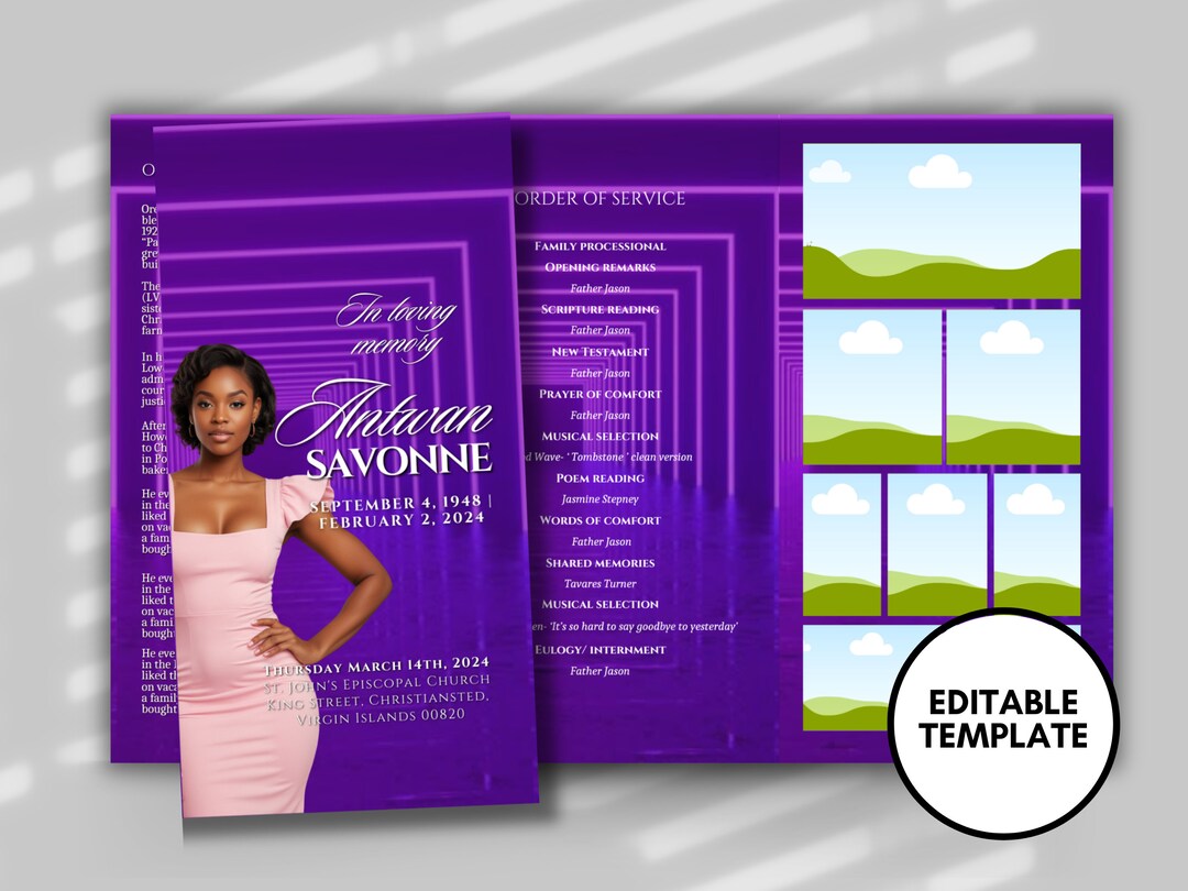 Pink Funeral Program Template: Trifold Memorial Brochure (17x11 ...