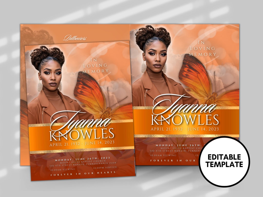 8.5"x11" BOOKLET Memorial Program (8 Pages)| ORANGE Funeral Program ...