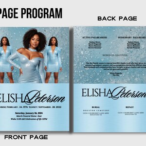 Funeral Programs 8.5x11 Editable Template 2 Page Women's Turquoise ...