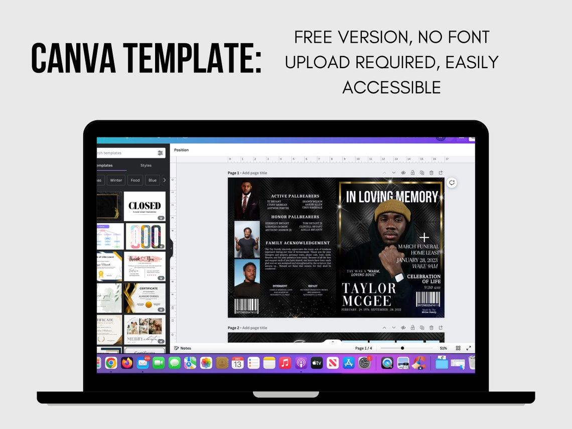 Black & Gold Funeral Program Template: Magazine Style Obituary (canva ...