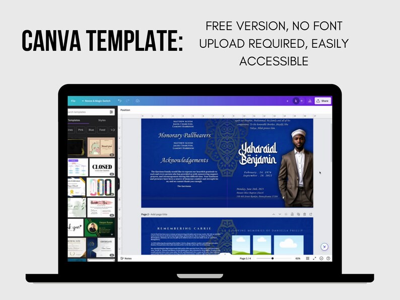Islamic Funeral Program Template: Royal Blue Obituary, Men's Style ...