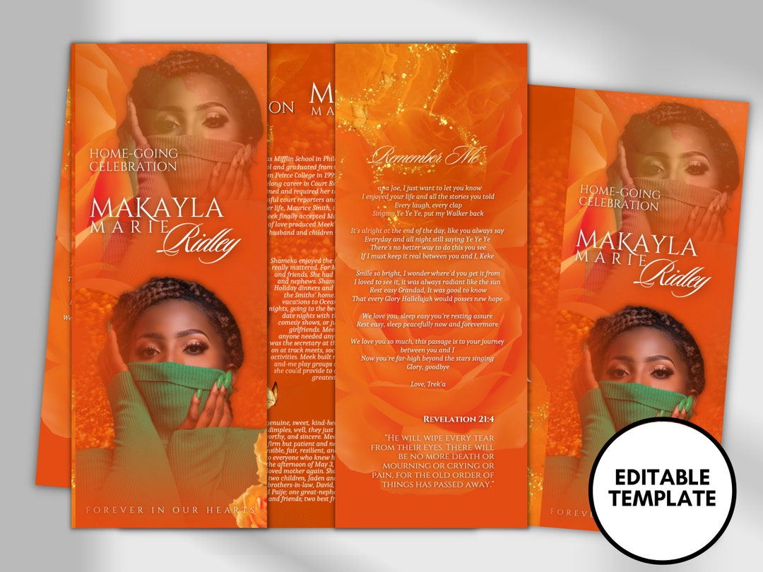 Orange Funeral Program Template: Celebration of Life Keepsake (digital ...