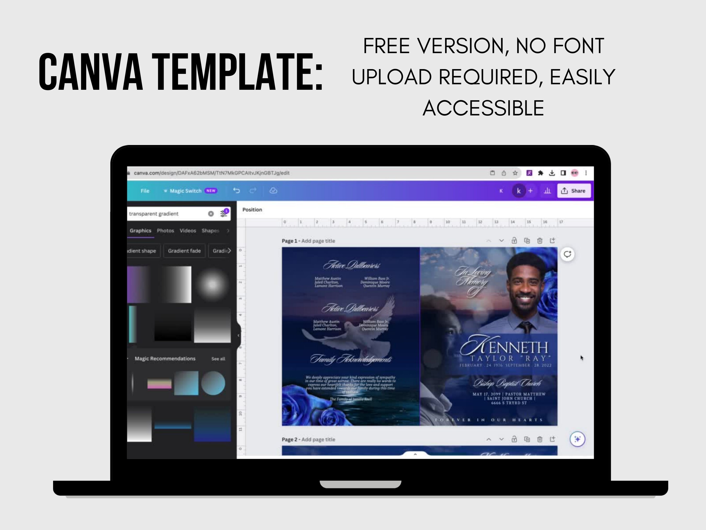 Blue Cloud Funeral Program Template: 8-page Memorial Booklet (digital ...