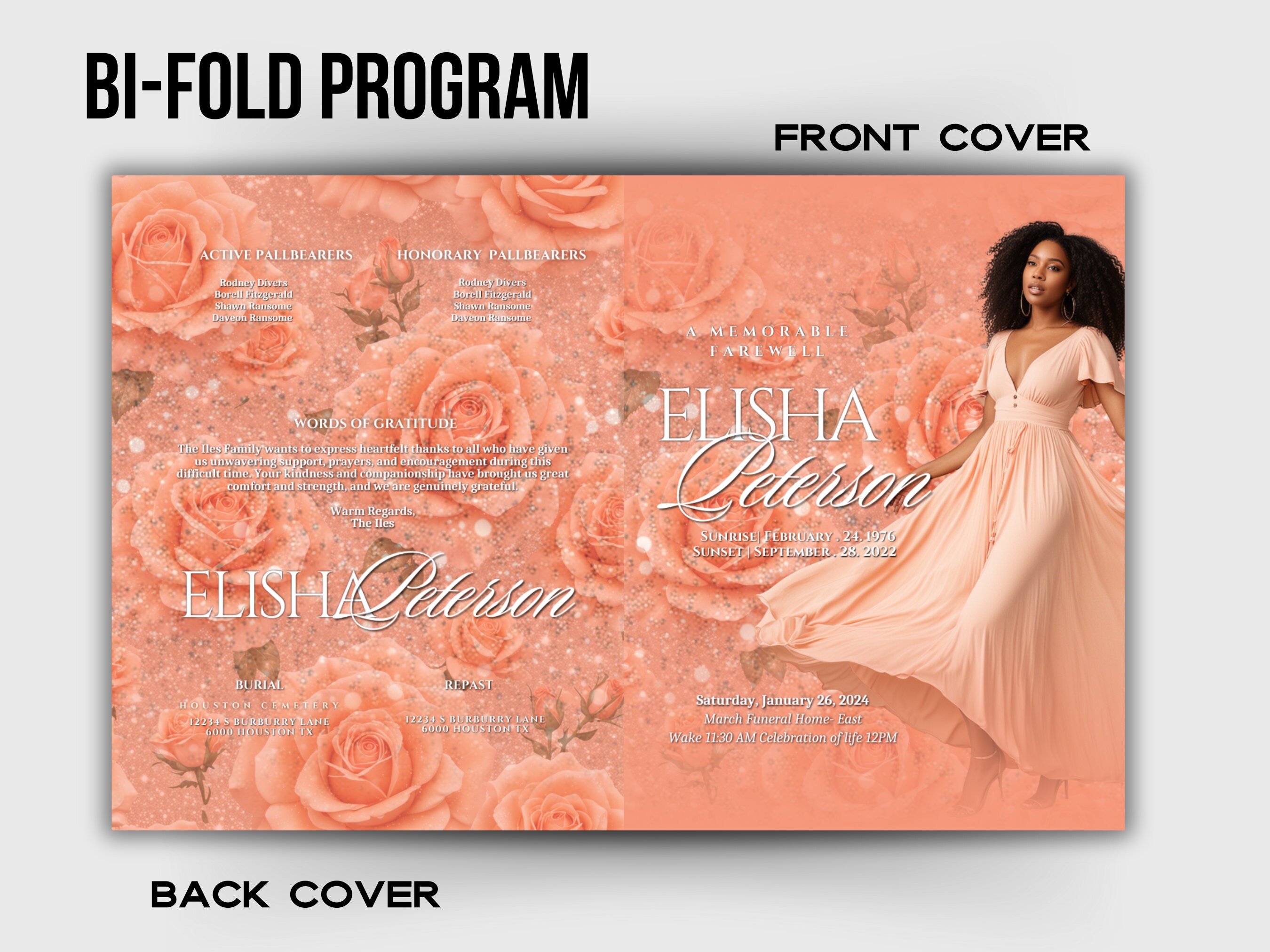Peach Funeral Program Template: Women's Memorial Booklet (8.5x11 ...
