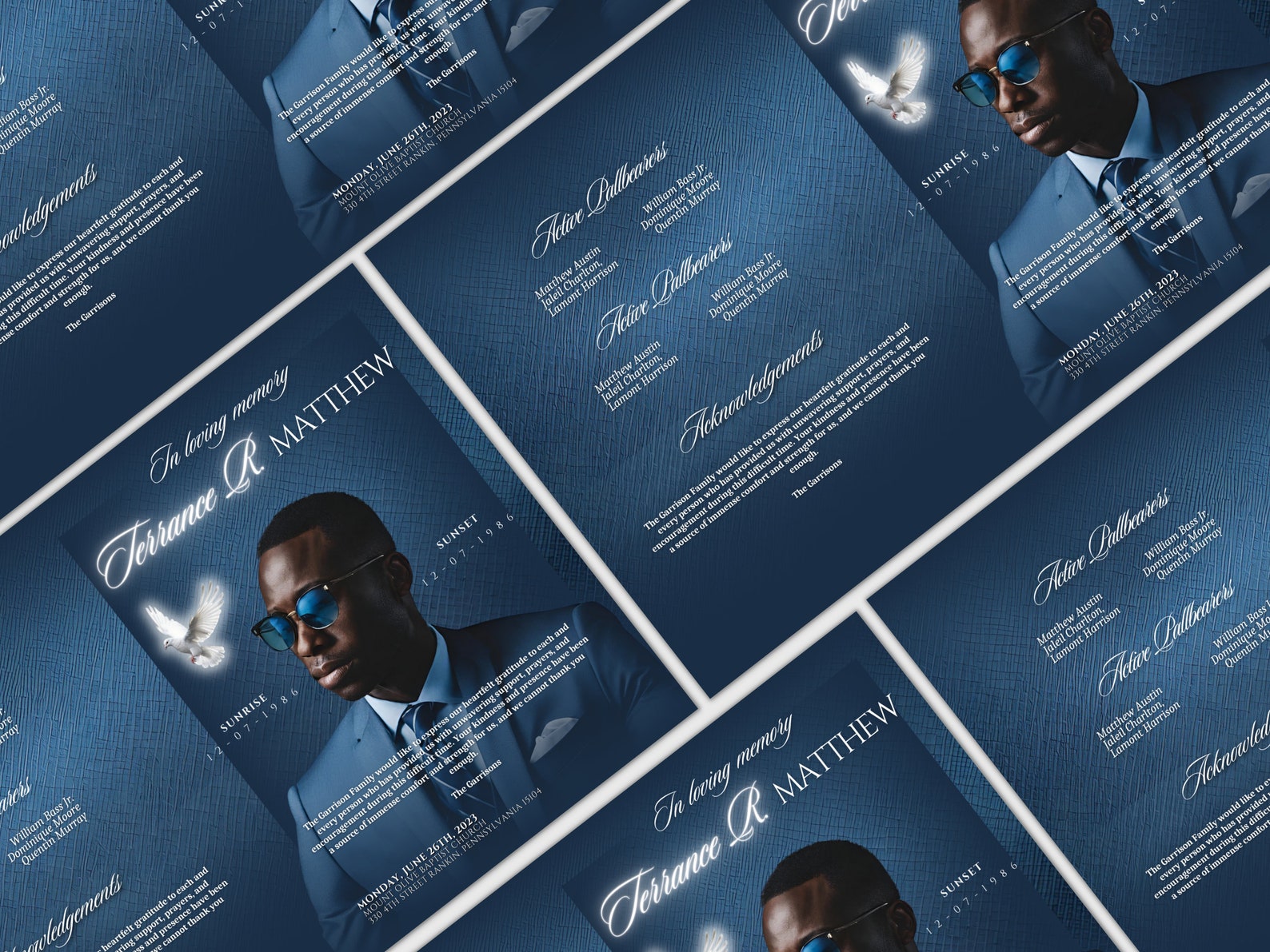 Soft Blue Funeral Program Template: 8-page Memorial Booklet (digital ...