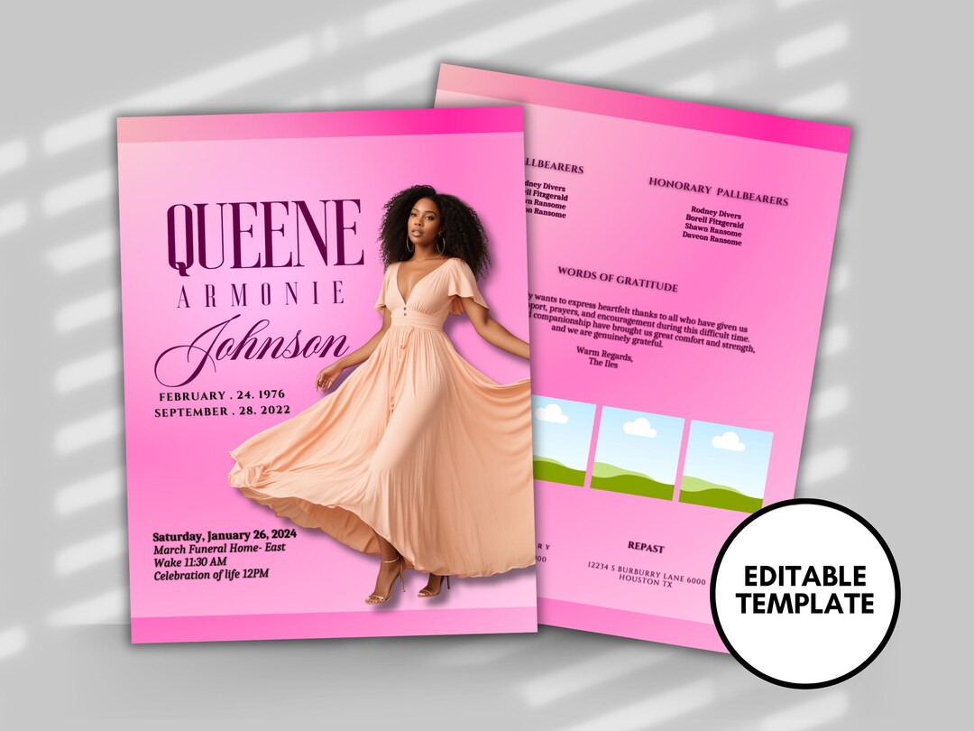 Pink Ombre Funeral Program Template: Editable 2-page Brochure - Etsy