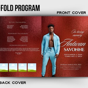 Funeral Programs 5.5"x8.5" Editable Template 8 Page Men's Fiery Red ...