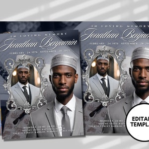 Men's Muslim Style Obituary Template: Dark Gray Funeral Program (canva ...