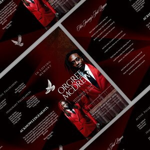 Funeral Program 17"x11"editable Templatetrifold Men's Red in Loving ...