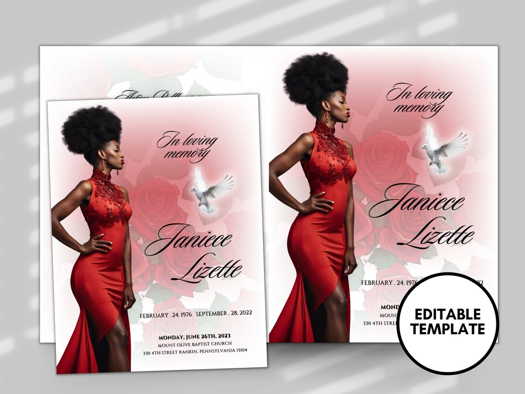 Red Funeral Program Template: Celebration of Life Keepsake (digital ...