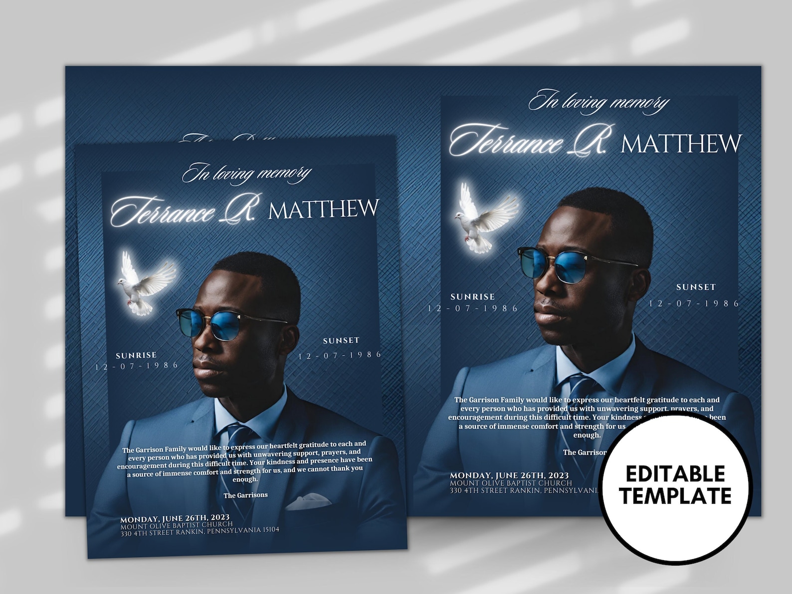 Soft Blue Funeral Program Template: 8-page Memorial Booklet (digital ...