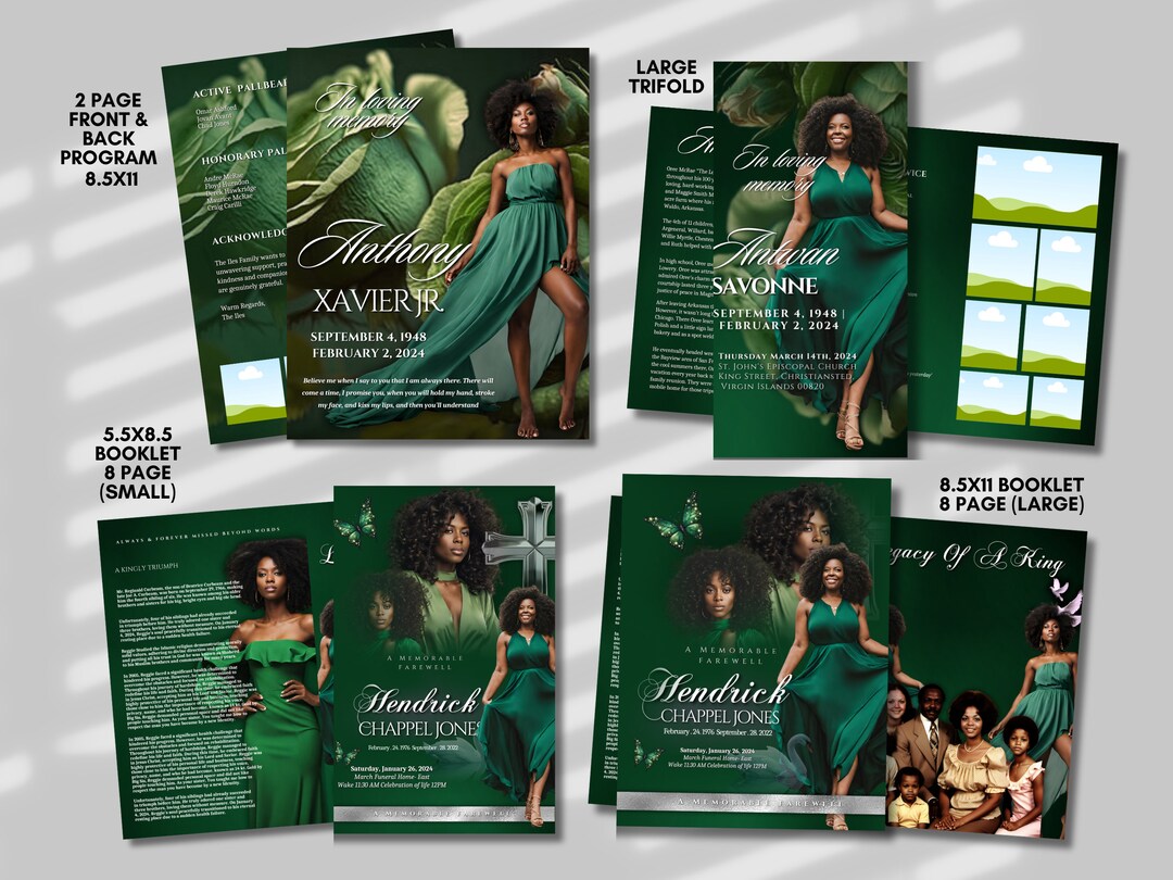 Green Sparkle Funeral Program Template Bundle: DIY Memorial (canva ...