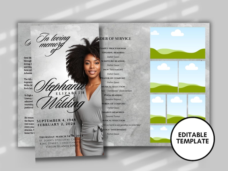 Women's Funeral Program Template: Grey Trifold Brochure (17x11 ...