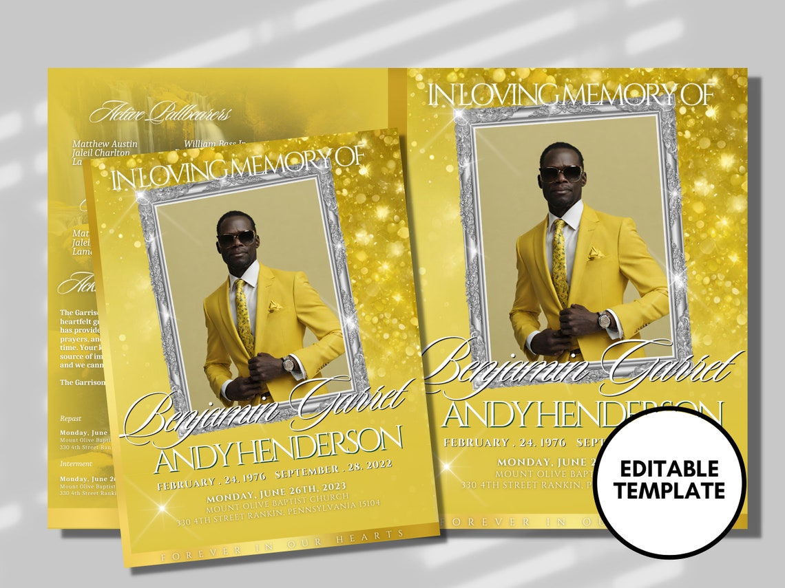 Yellow Funeral Program Template: Celebration of Life Booklet (digital ...