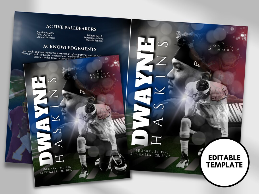 Red Football Memorial Program Template: Celebration of Life (digital ...