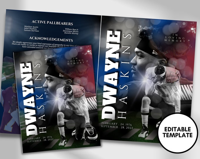 Red Football Memorial Program Template: Celebration of Life (digital ...