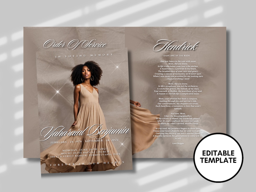Funeral Memorial Booklet (8 Pages) |beige Bling Funeral Program | in ...
