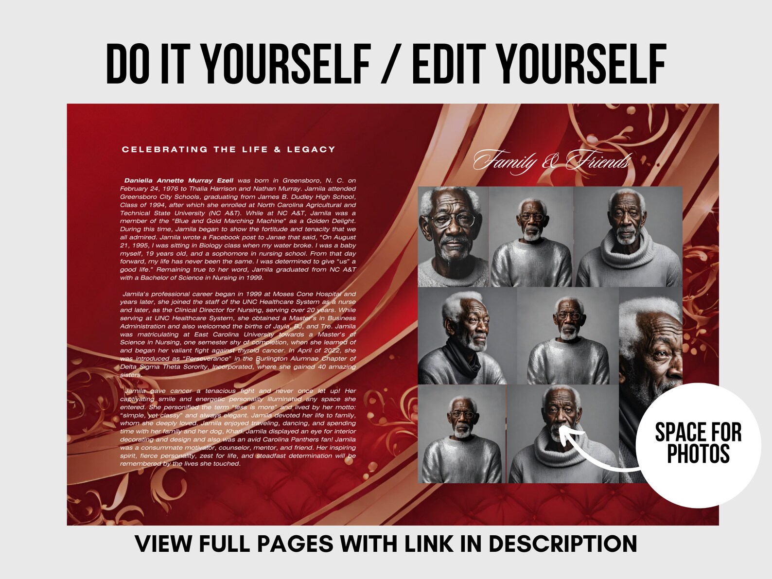 Red Rose Funeral Program Template: Glitter Celebration of Life (digital ...