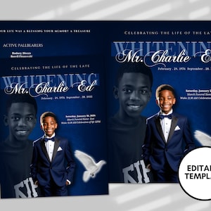 Funeral Program Template Navy Blue - Etsy