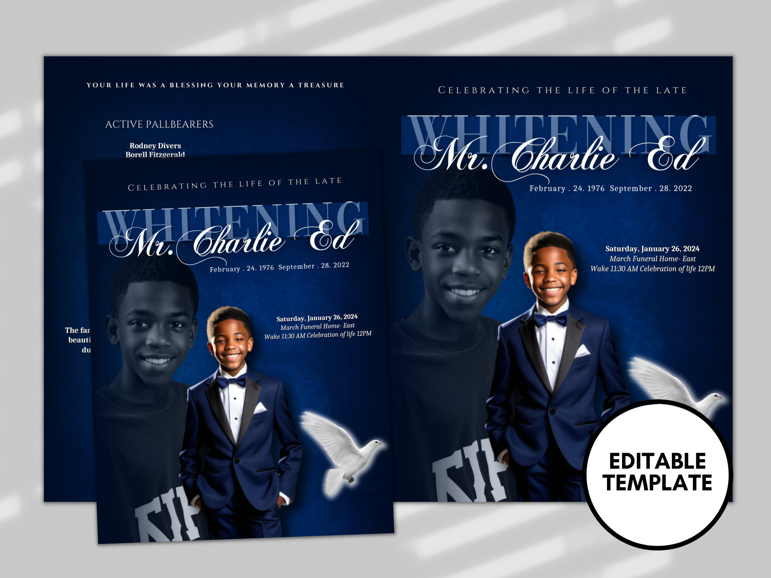 Navy Blue Elegant Funeral Program Template: Yellow Cloud Design ...