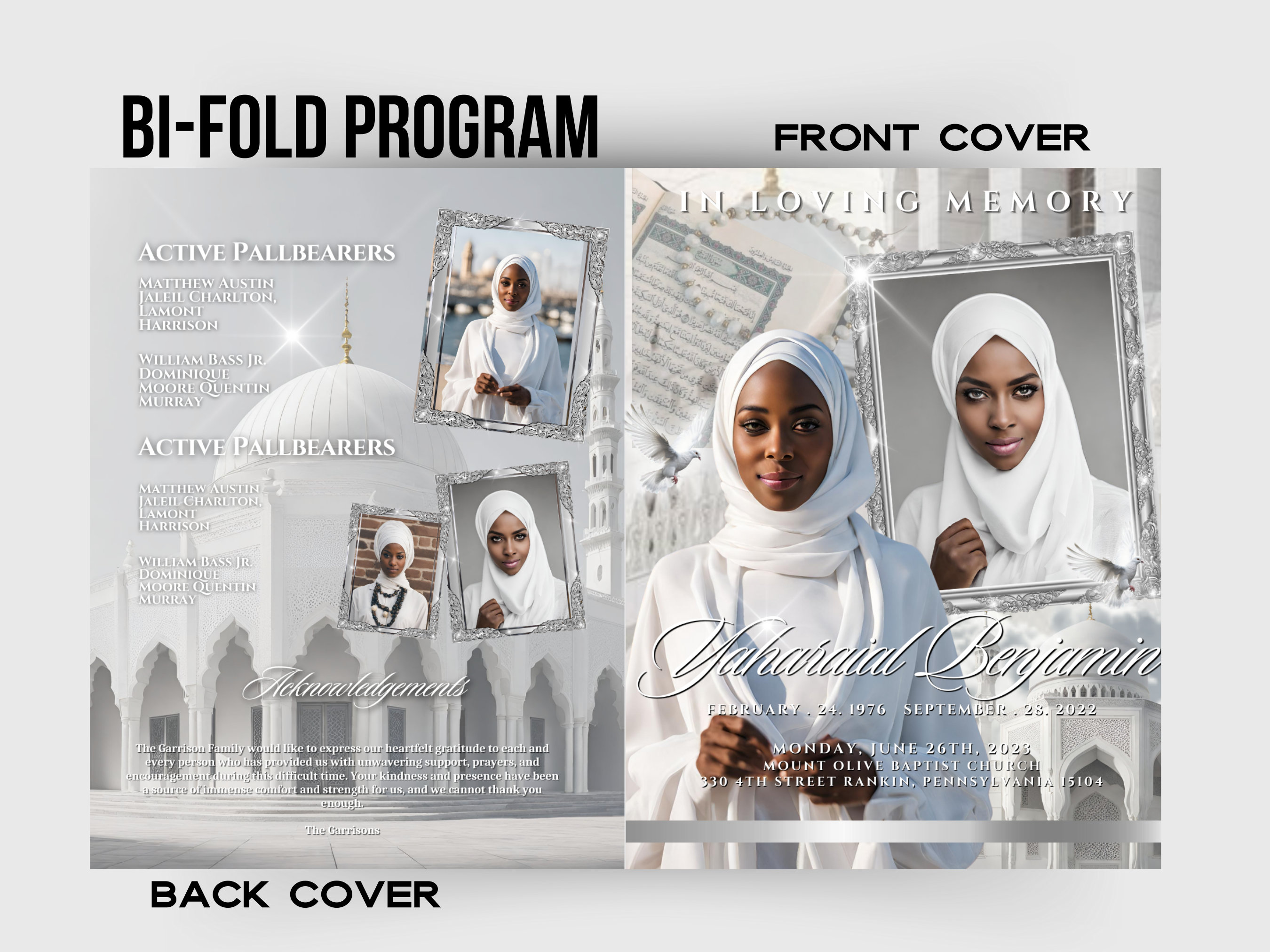 Muslim Funeral Program Template: Celebration of Life, Canva (8.5"x11 ...