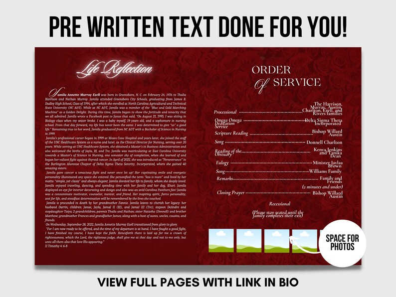 Red Funeral Program Template: Celebration of Life, Keepsake (digital ...