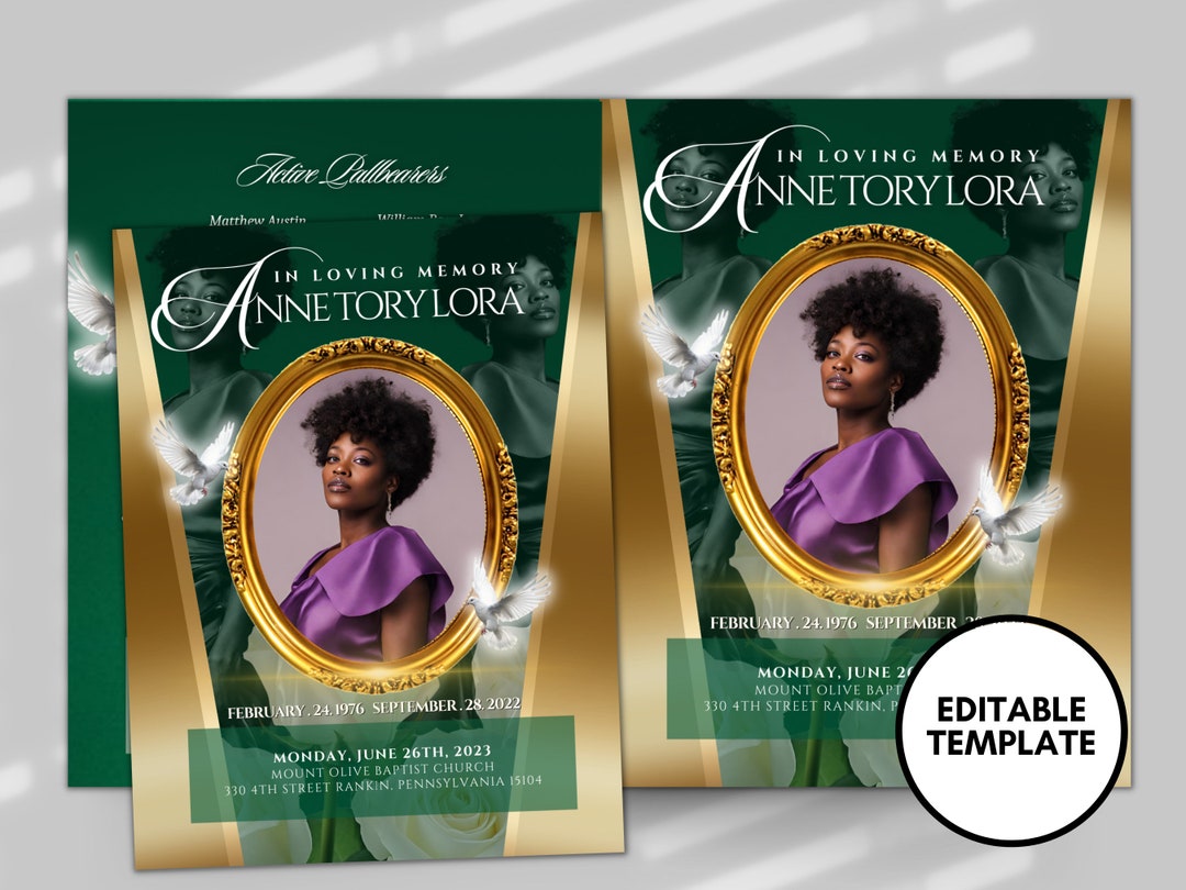 Green Funeral Program Template: 8-page Memorial Booklet (digital Download) - Etsy