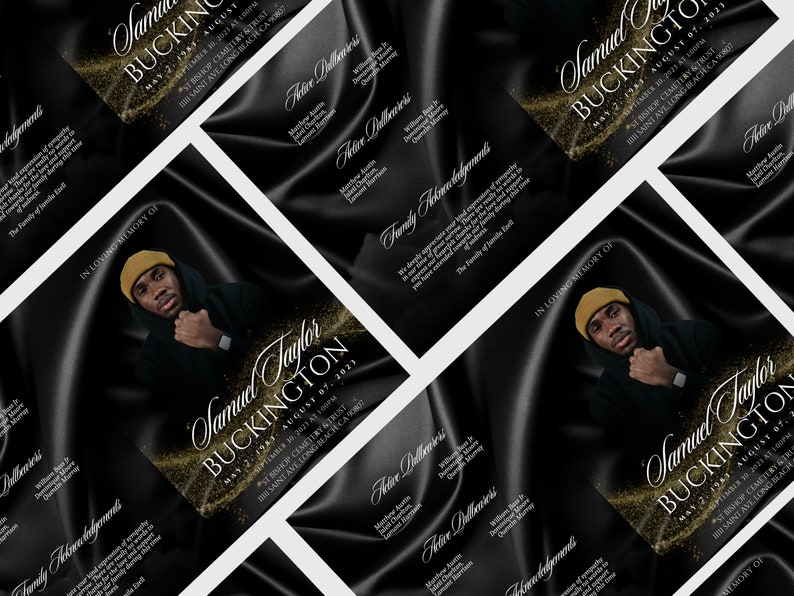 Black & Gold Funeral Program Template: Celebration of Life (digital ...