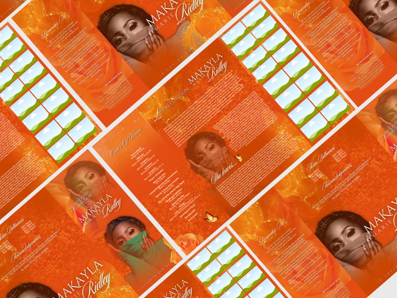 Orange Funeral Program Template: Celebration of Life Keepsake (digital ...
