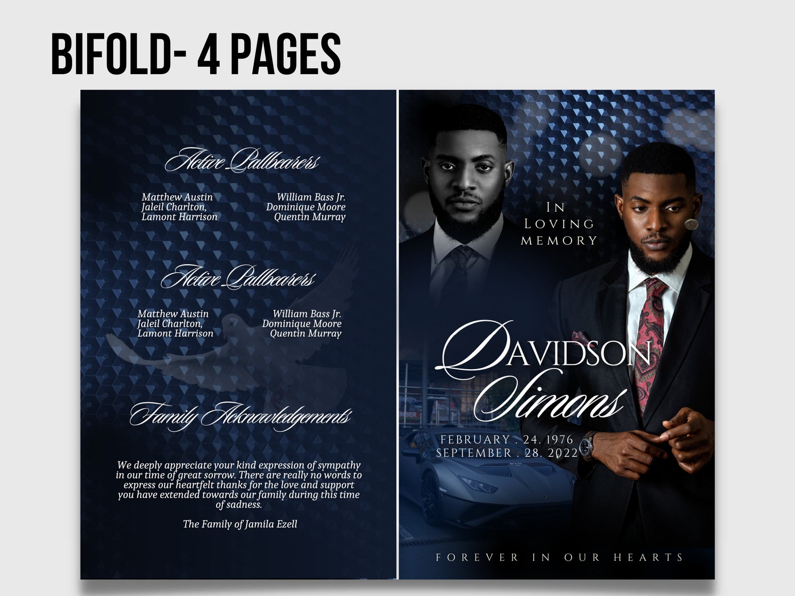 Luxury Blue Funeral Program: 4-page Memorial Booklet (digital Download ...