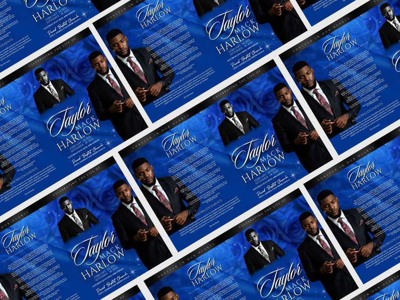 Blue Funeral Program Template: Celebration of Life Keepsake (digital ...