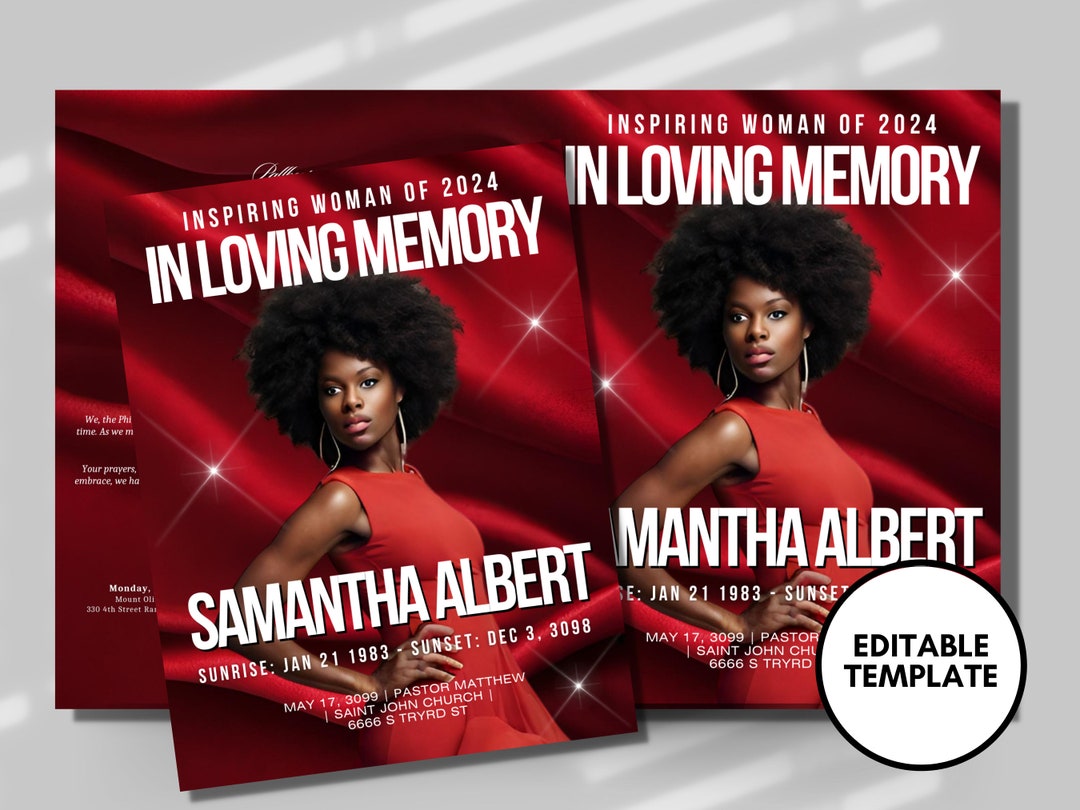 8.5x11 BOOKLET Memorial Program 8 Pages Sleek Red Funeral Program ...