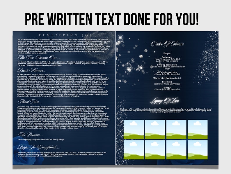 Mens Blue Funeral Program: Celebration of Life Keepsake (digital ...