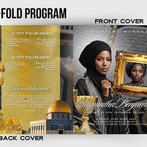 Muslim Funeral Program Template: Gold & Black Obituary (canva, 8.5"x11 ...
